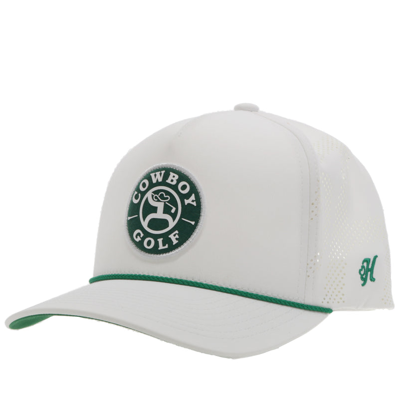 "Draw" Hat White w/Green & White Patch