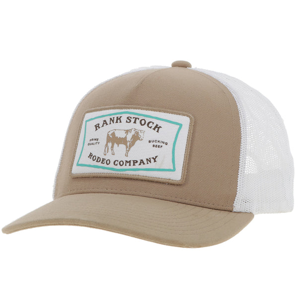 "Rank Stock" Hat Tan/White w/White & Turquoise Patch – Hooey