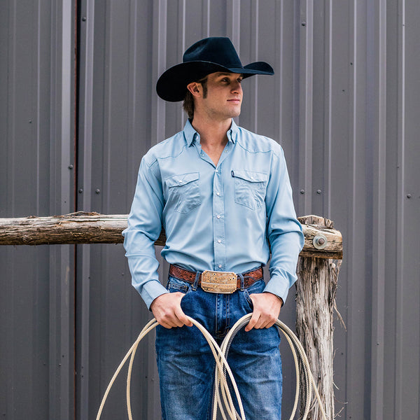 "Sol" Ashley Blue Long Sleeve Pearl Snap Shirt – Hooey