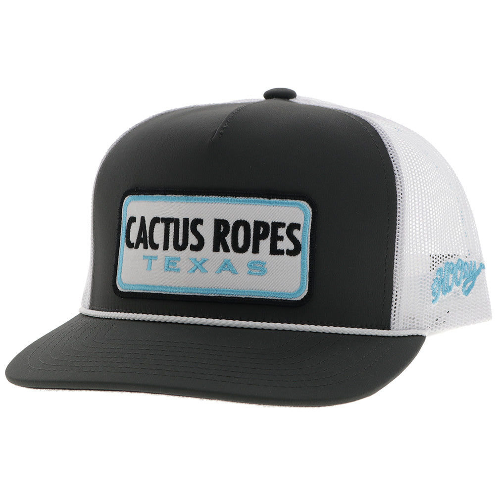 "CR108" Cactus Ropes Hat Grey/White w/White/Turquoise/Black Patch
