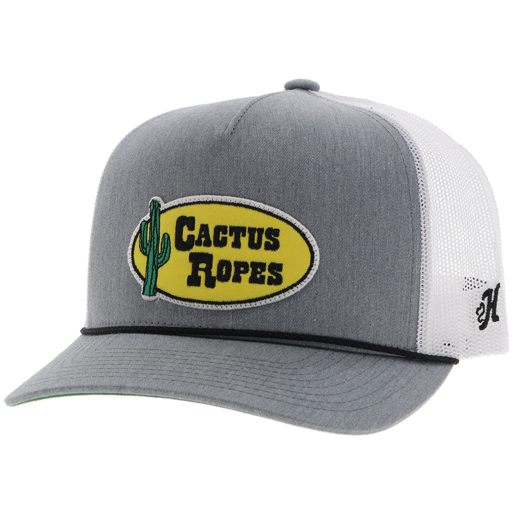 "CR111" Cactus Ropes Hat Grey/White w/Yellow & Black Oval Patch