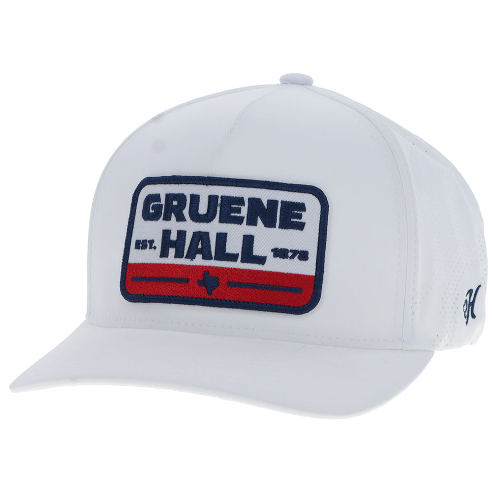"Gruene Hall" Hat White w/Red/White/Blue Patch