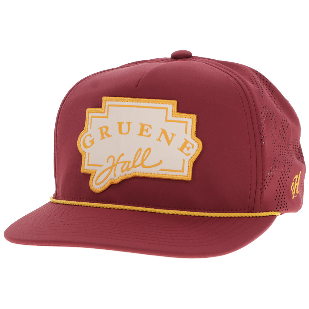 "Gruene Hall" Hat Maroon w/Gold & White Patch