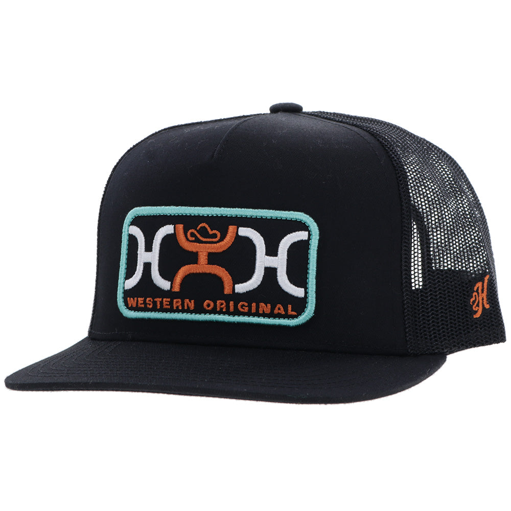 "Loop" Hat Black w/Turquoise & Orange Rectangle Patch