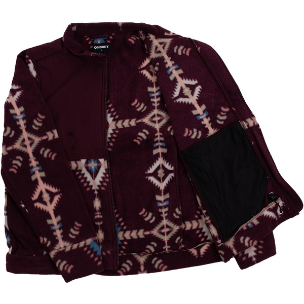"Ladies Tech Fleece Jacket" Maroon/Aztec – Hooey
