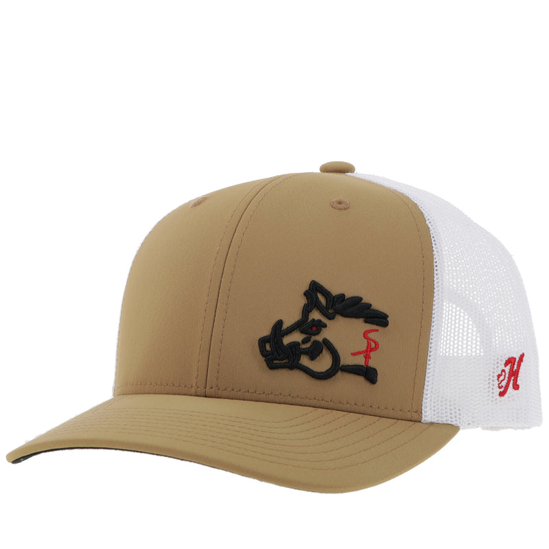 "Sniper Pig" Hat Tan/White w/Black & Red Logo